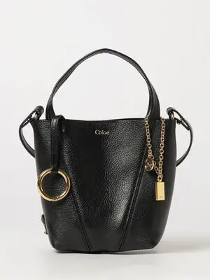 Chloé Chloé Spin Mini Grained Calfskin Handbag With Ring Detail Black