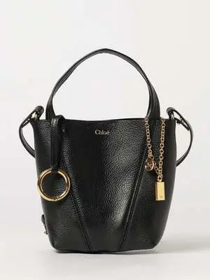 Chloé Spin Mini Grained Calfskin Handbag With Ring Detail - Black
