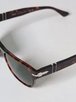 Persol Rectangular Aviator Sunglasses In Tortoiseshell Acetate With Dark Lenses