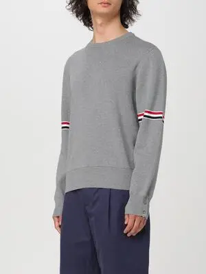 Thom Browne Crew Neck Jumper With Striped Sleeves - Grey