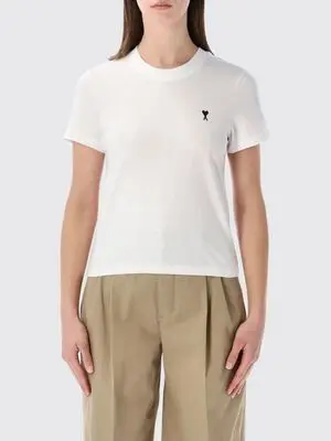 AMI Paris Slim Fit Cotton T-shirt With Contrast De Coeur Logo - White