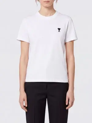 AMI Paris Slim Fit Cotton T-shirt With Contrast De Coeur Logo - White