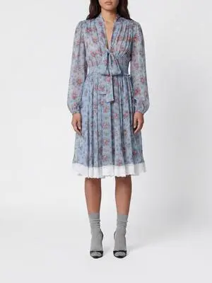 Dolce & Gabbana Floral Embroidered Pleated Silk Midi Dress With Lace - Multicolor