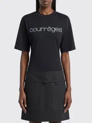 COURREGES Cotton T-shirts With Logo - Black