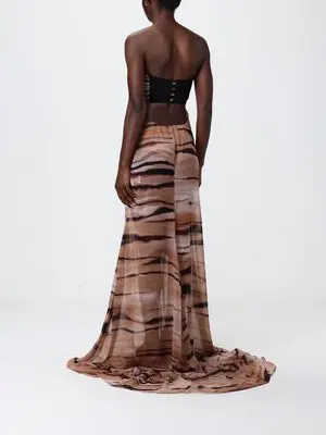 Elisabetta Franchi Chiffon Animal Print Maxi Dress - Camel
