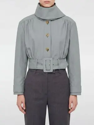 Chloé Cropped Linen And Cotton Jacket With Tie-neck And Waist Belt - Grey