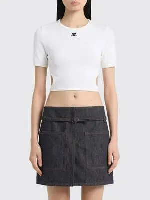 COURREGES Cotton Crop T-shirts With Logo - White