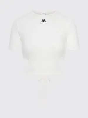 COURREGES Cotton Crop T-shirt With Logo - White
