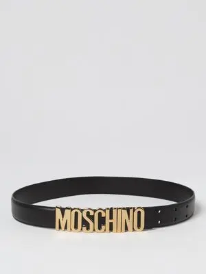 Moschino Leather Belt With Gold Tone Logo Buckle - Black