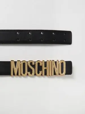 Moschino Leather Belt With Gold Tone Logo Buckle