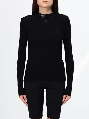 COURREGES Slim Fit Long-sleeved Ribbed Sweater In Viscose Jersey - Black
