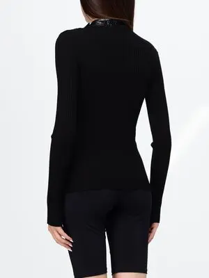 COURREGES Slim Fit Long-sleeved Ribbed Sweater - Black
