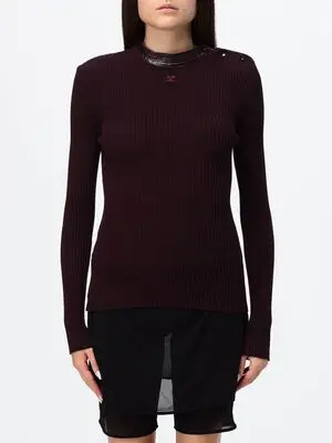 COURREGES Slim Fit Long-sleeved Ribbed Sweater In Viscose Jersey - Burgundy