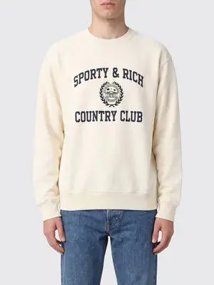 SPORTY & RICH Relaxed Fit Contrast Logo Cotton Sweatshirt - Ecru