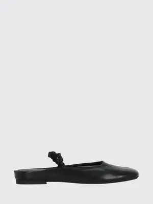 POEVE Low-heeled Leather Mules With Round Toe And Elastic Inserts - Dark