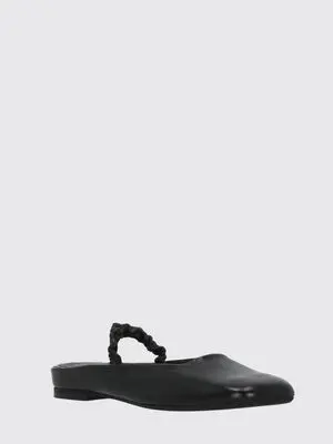 POEVE Low-heeled Leather Mules With Round Toe And Elastic Inserts