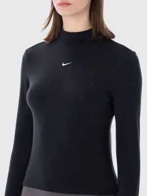 Nike Stretch Cotton Blend High Neck Long Sleeve Top - Black