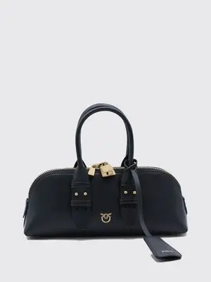 Pinko Leather Top Handle Bag With Gold Tone Clasp - Black