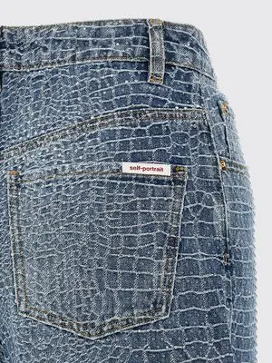 SELF-PORTRAIT Crocodile Print Wide-leg Denim Jeans