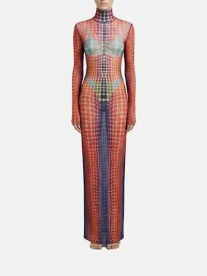 JEAN PAUL GAULTIER Long Sleeve Printed Maxi Dress - Red