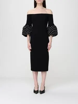 Rebecca Vallance Crêpe Midi Dress With Embellished Sleeves - Black