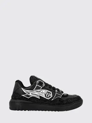 Philipp Plein Leather And Rubber Rhinestone Sneakers - Black