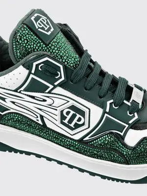 Philipp Plein Leather And Rubber Rhinestone Sneakers - White 2