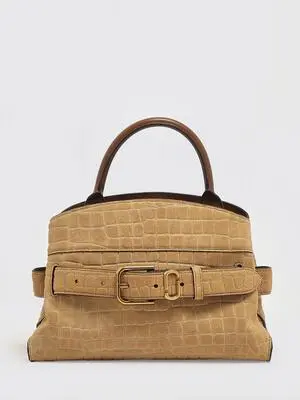 Marc Jacobs The Satchel Crocodile Print Suede Bag - Beige