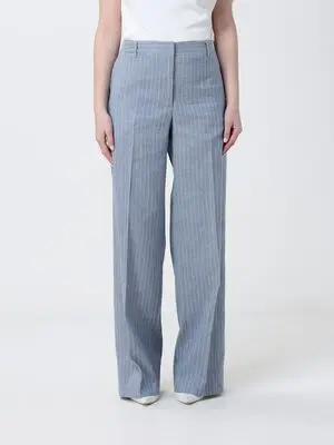 PT TORINO Pinstriped Linen And Cotton Palazzo Trousers - Blue