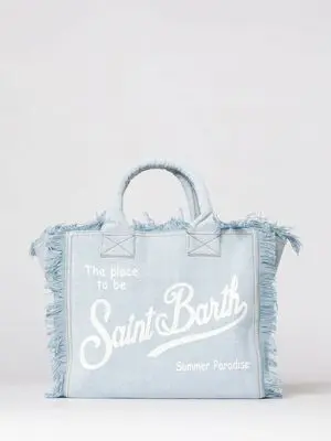 MC2 SAINT BARTH Vanity Cotton Denim Bag With Printed Logo - Blue