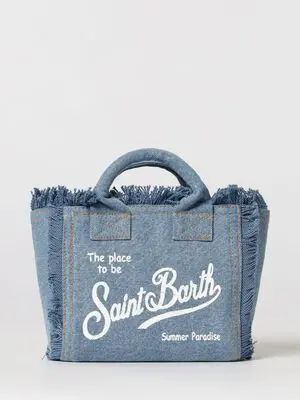 MC2 SAINT BARTH Vanity Cotton Denim Bag With Printed Logo - Navy