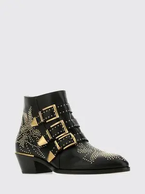 Chloé Ankle Boots With Buckles And Stud Embellishments - Black