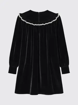 GANNI Velvet Mini Dress With Crewneck And Long Sleeves