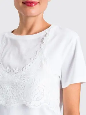 TWINSET Short-sleeve Cotton T-shirt With Lace Bodice Detail