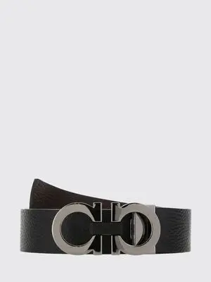FERRAGAMO Grained Leather Belt With Gancini Buckle - Black