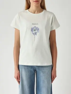 TWINSET Floral Cotton T-shirts - Gnawed Blue