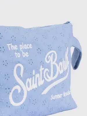 MC2 SAINT BARTH Cotton Broderie Anglaise Pochette With Embroidered Logo - Gnawed Blue
