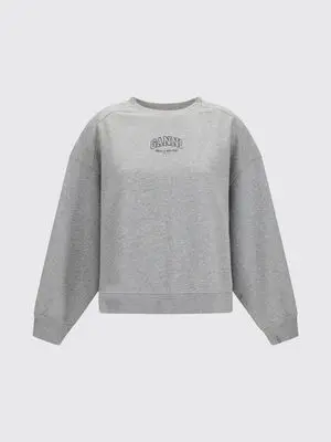 GANNI Relaxed Fit Cotton Sweatshirt With Dropped Shoulders And Printed Logo - Grey