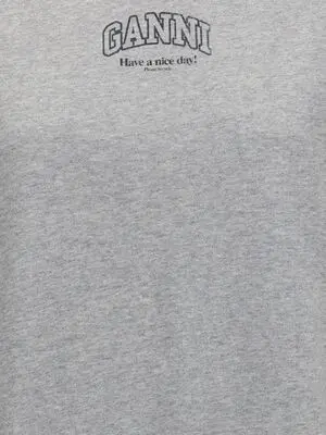 GANNI Relaxed Fit Cotton Sweatshirt With Dropped Shoulders And Printed Logo - Grey