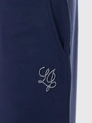 Liu Jo Modal Blend Jogging Trousers With Rhinestone Logo - Blue