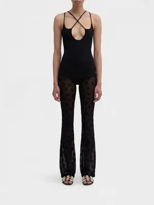MARGHERITA MACCAPANI Dance Jumpsuit In Ribbed Viscose And Polyamide With Floral Motif - Black