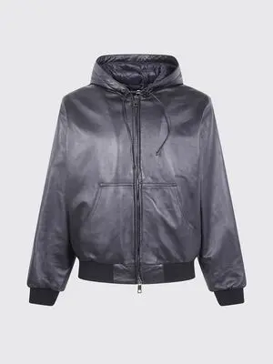 GIORGIO BRATO Leather Bomber Jacket With Hood