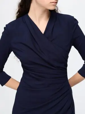 Giorgio Armani Long Sleeve V-neck Ruched Sheath Dress