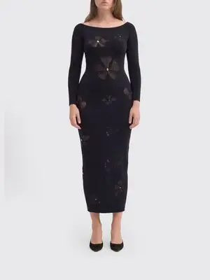 MARGHERITA MACCAPANI Monogram Midi Dress In Jersey With Floral Embroidery - Black