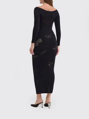 MARGHERITA MACCAPANI Monogram Midi Dress In Jersey With Floral Embroidery - Black