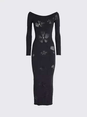 MARGHERITA MACCAPANI Monogram Midi Dress In Jersey With Floral Embroidery - Black