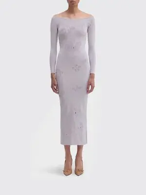 MARGHERITA MACCAPANI Monogram Midi Dress In Jersey With Floral Embroidery - Pearl