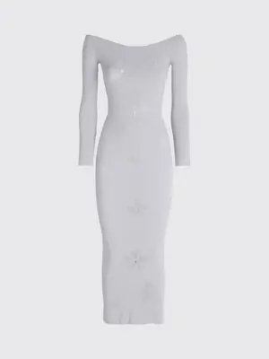 MARGHERITA MACCAPANI Jersey Midi Dress With Floral Embroidery - Pearl
