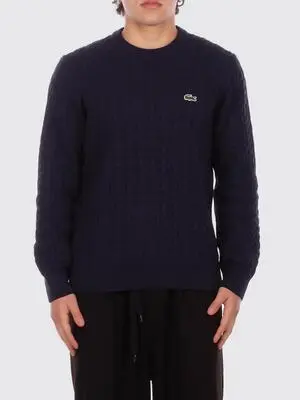 Lacoste Logo Cable Knit Cotton Crewneck Sweater - Blue