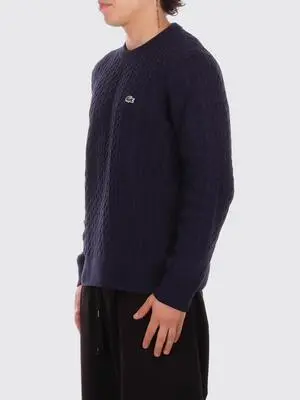 Lacoste Cable Knit Cotton Crewneck Sweater With Logo Applique